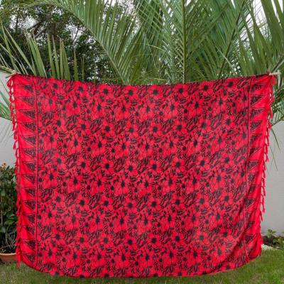 Paréo de plage rouge fleuri Bali par Tendances Du Monde